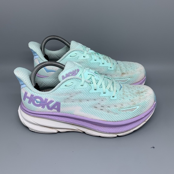 Hoka | Shoes | Hoka One Clifton 9 Aqua Purple Running Shoes Womens Sz ...